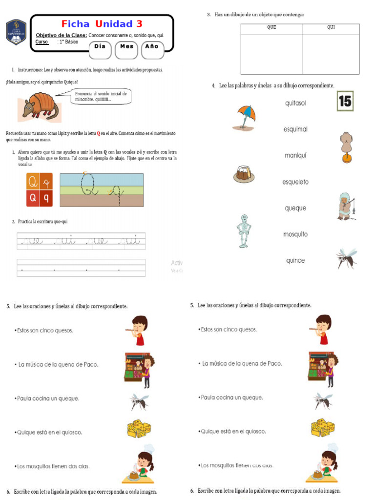 Ficha Letra Q. Que. Qui | PDF