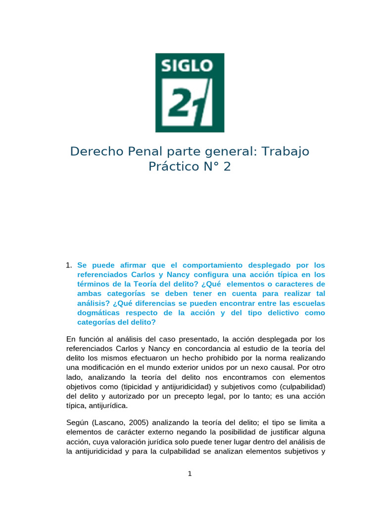 TP NRO. 2 Derecho Penal Parte General Ues 21 | PDF | Intención (Derecho Penal) | Robo