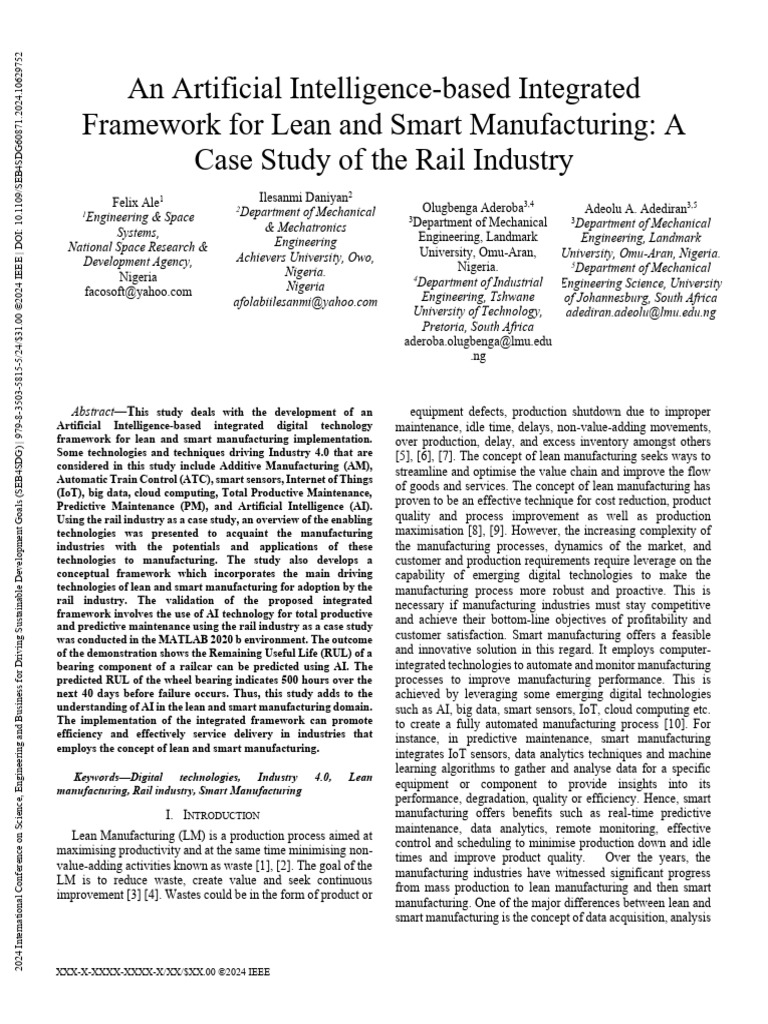 An Artificial Intelligence-Based Integrated Framework For Lean and ...