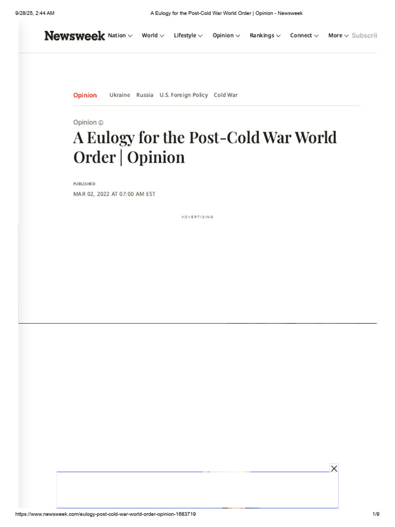 A Eulogy For The Post-Cold War World Order - Opinion - Newsweek | PDF