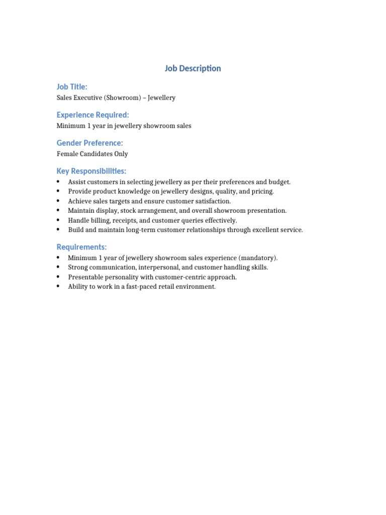 Sales Executive for Izora Jewels | PDF