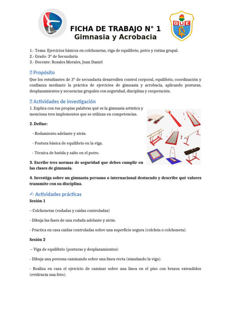 Ficha - Trabajo N°1 Unidad 6 Gimnasia | PDF | Gimnasia