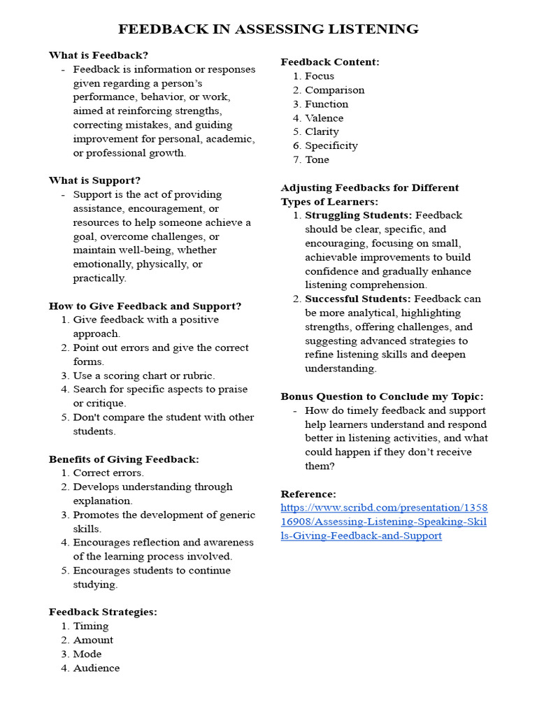 Effective Feedback for Listening Skills | PDF | Learning ...