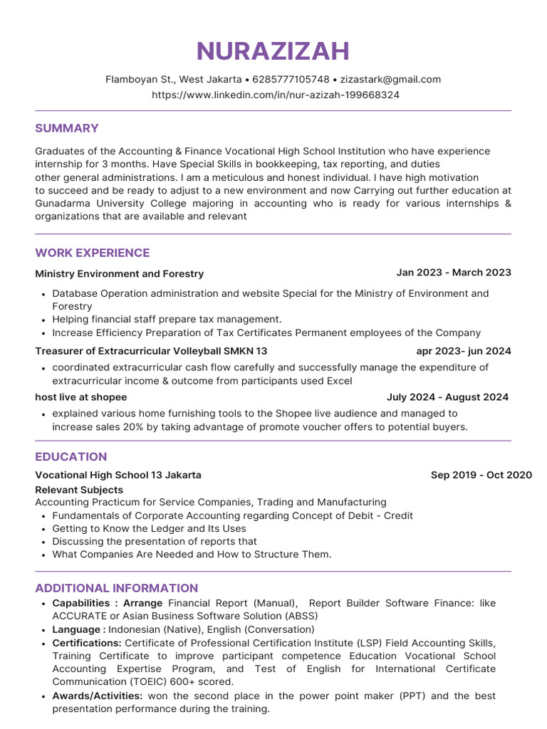 CV Nurazizah | PDF | Bookkeeping | Business