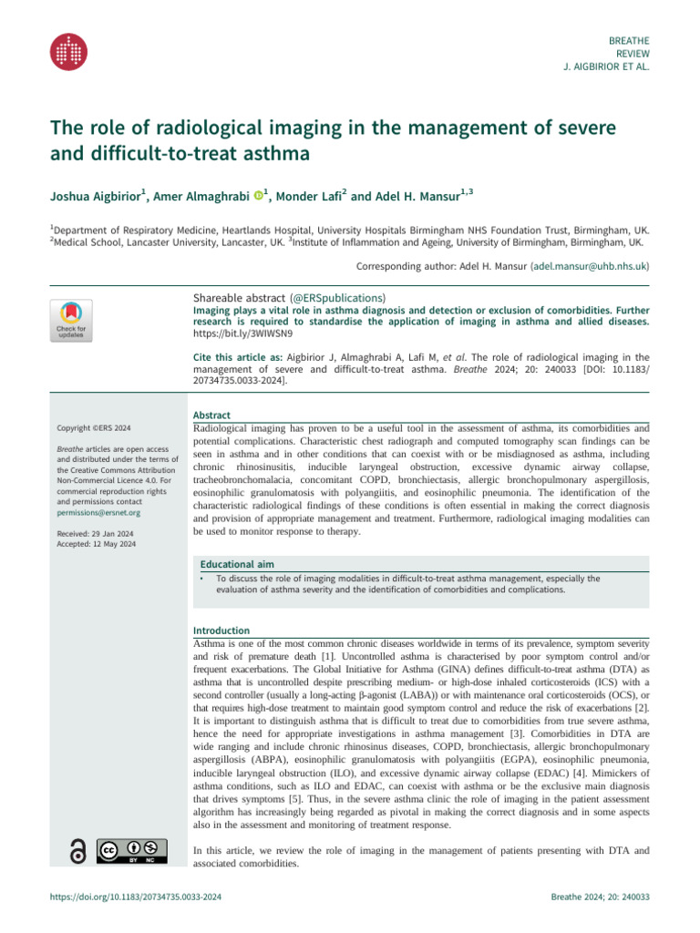 Imaging in Severe Asthma Management | PDF | Chronic Obstructive ...
