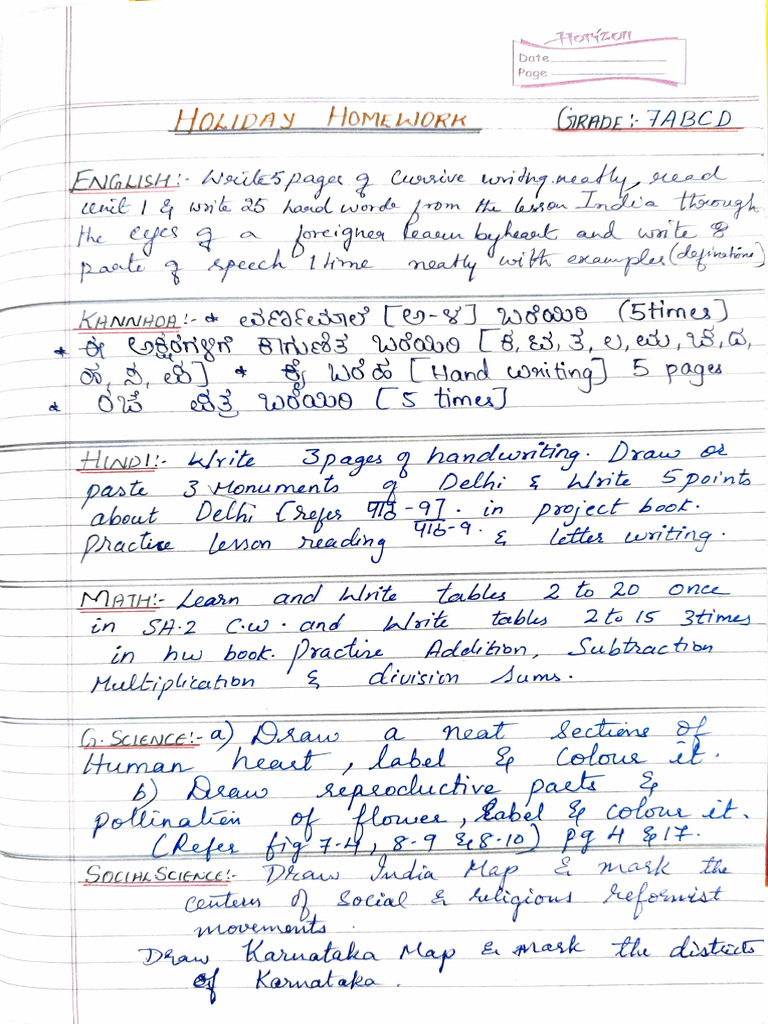 Grade 7 Holiday Homework | PDF