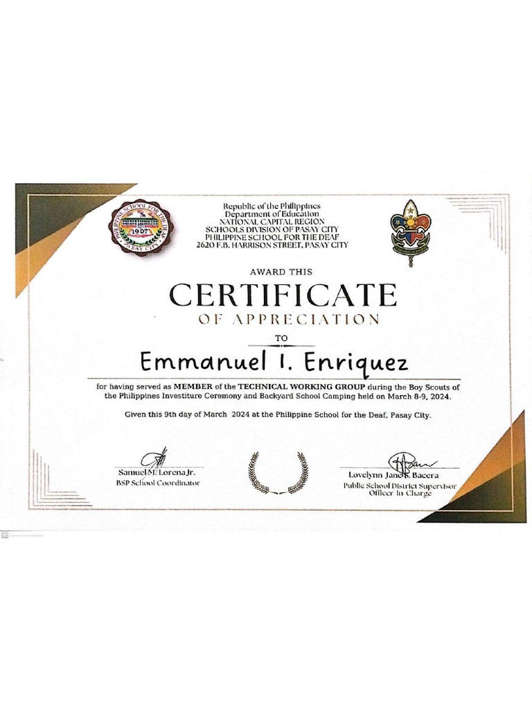 Civic Welfare Involvement Certification | PDF
