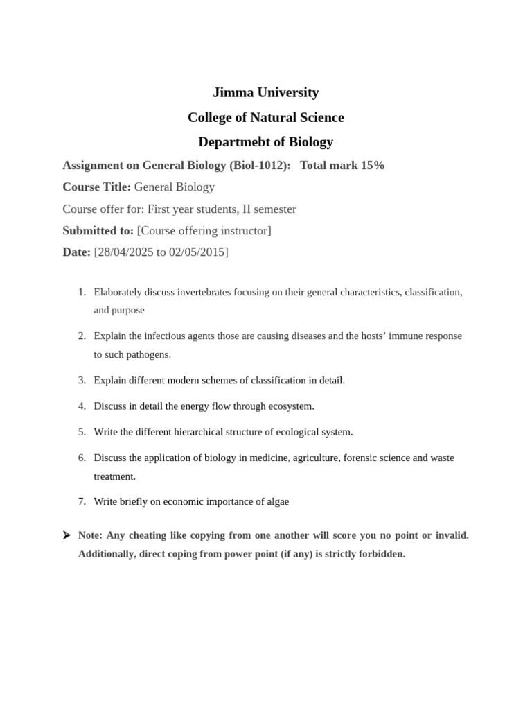 Biol-1012 (General Bio) Assignment (1) | PDF