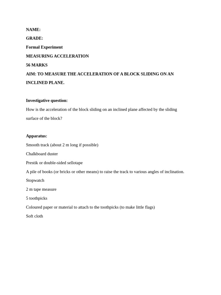 Gr10 Physc Experiment | PDF | Acceleration | Mechanical Engineering
