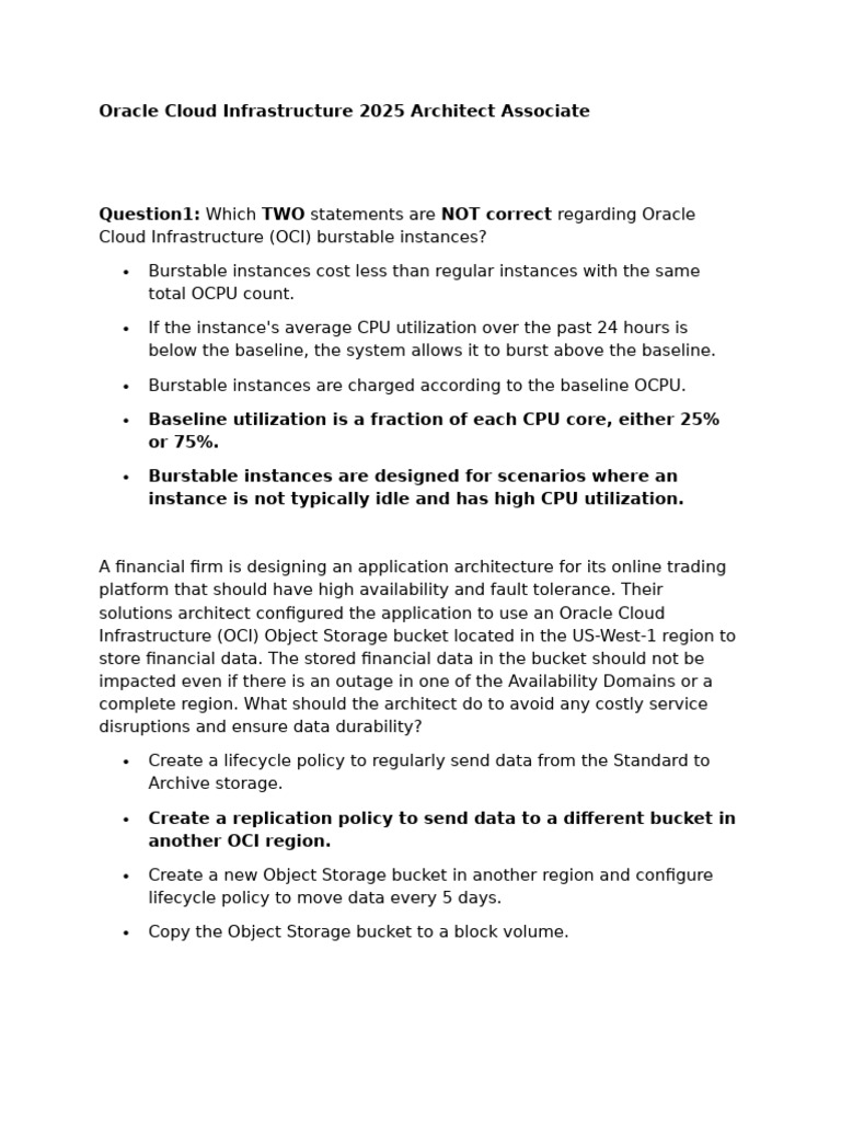 Oracle Cloud Infrastructure 2025 Architect Associate 50 Questions v0. | PDF | Cloud Computing ...