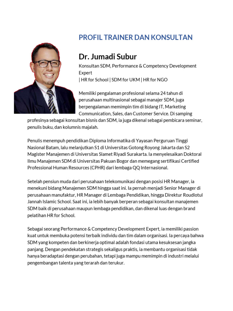 Profil Jumadi Subur Konsultan SDM Dan Performance and Competence ...