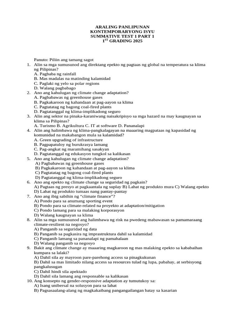 AP SUMMATIVE TEST I 1st Grading | PDF