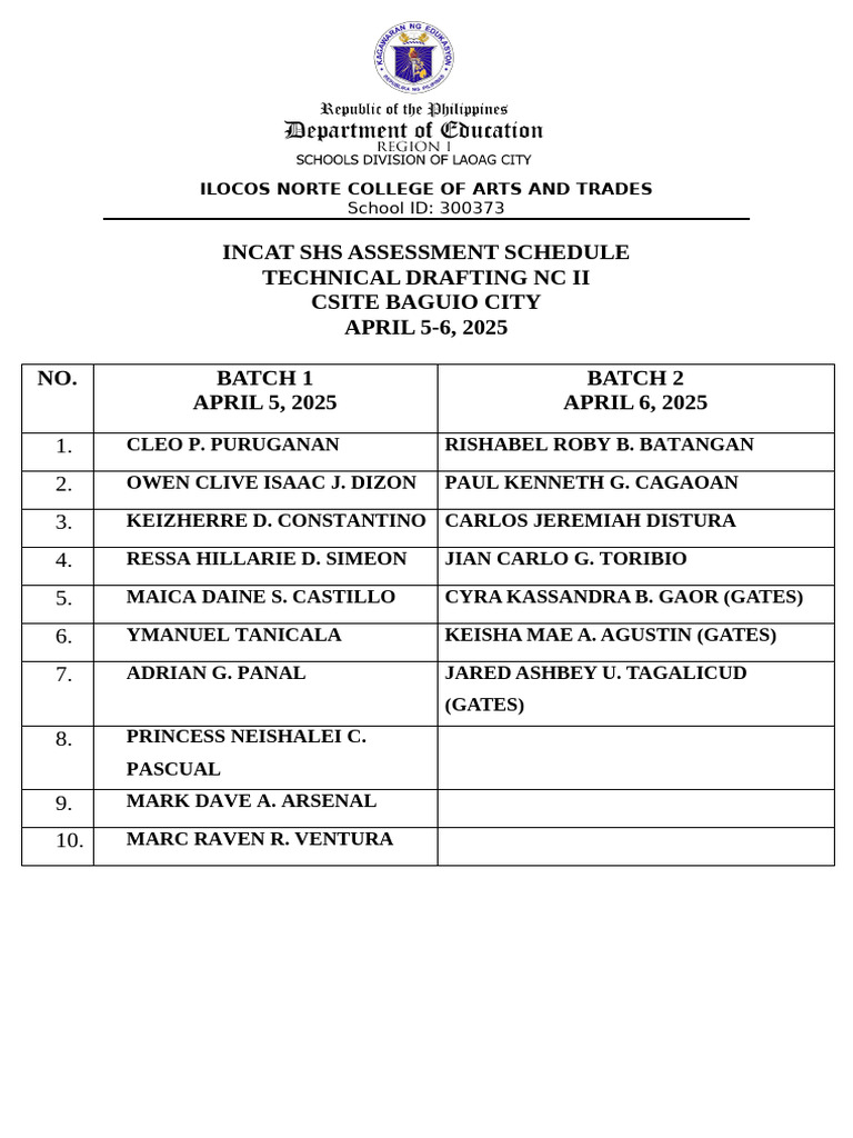 Incat Shs (Tda NC II) Assessment | PDF