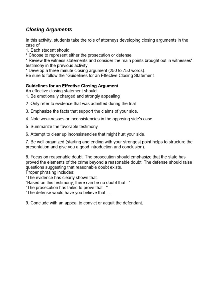 Closing Statements Handout 1 | PDF