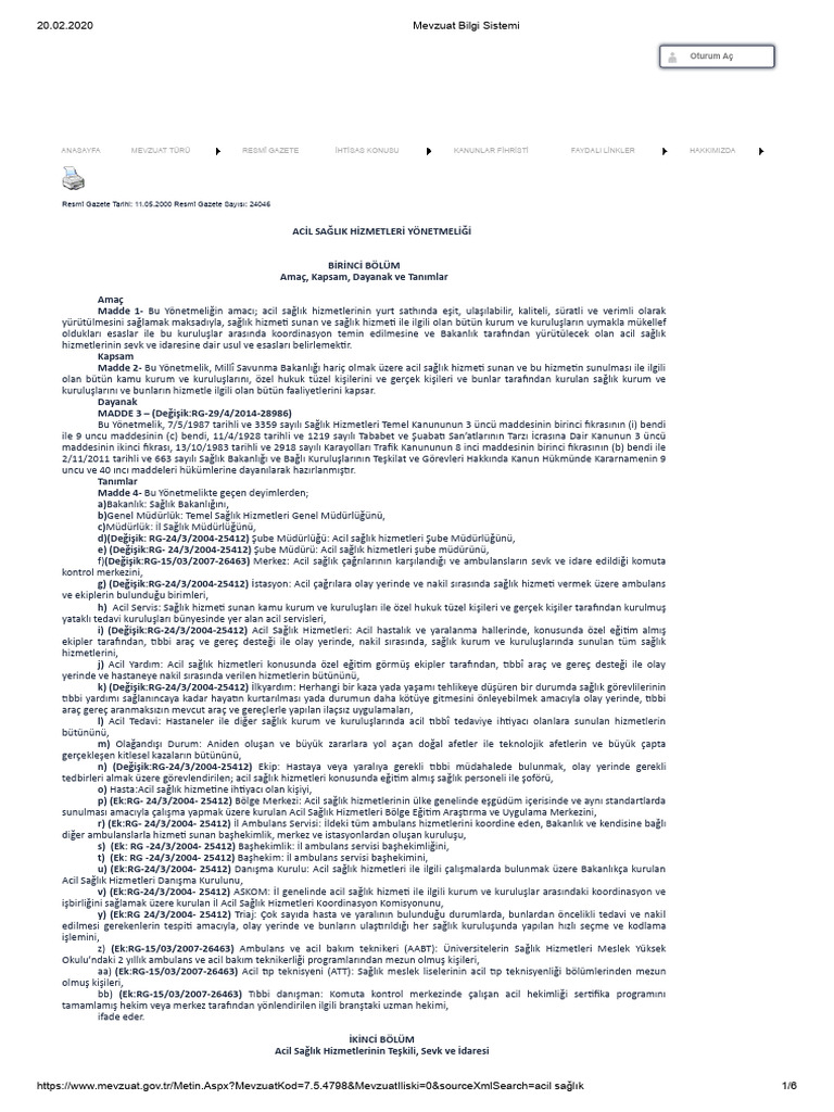 Acil Saglik Hizmetleri Yonetmeligipdf | PDF