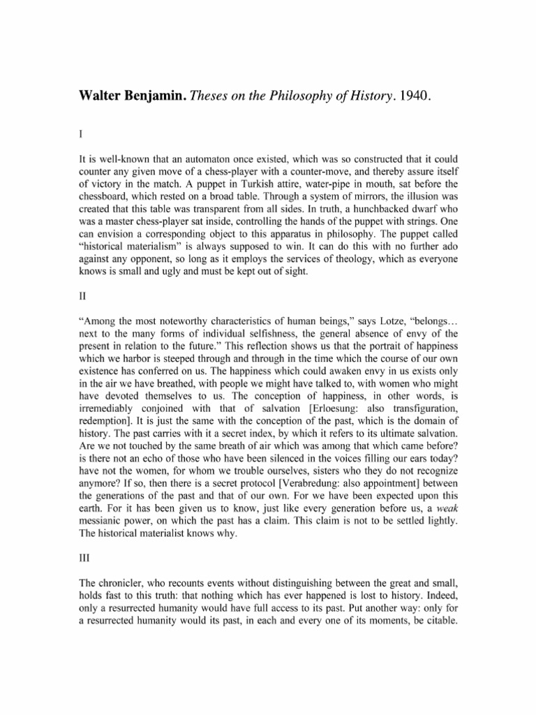 Walter Benjamin, Theses on the Philosophy of History (1940) | PDF