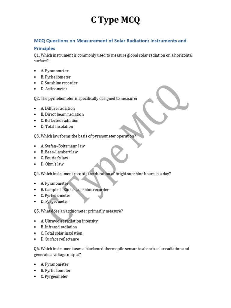 C. Solar Radiation Measurement MCQs | PDF