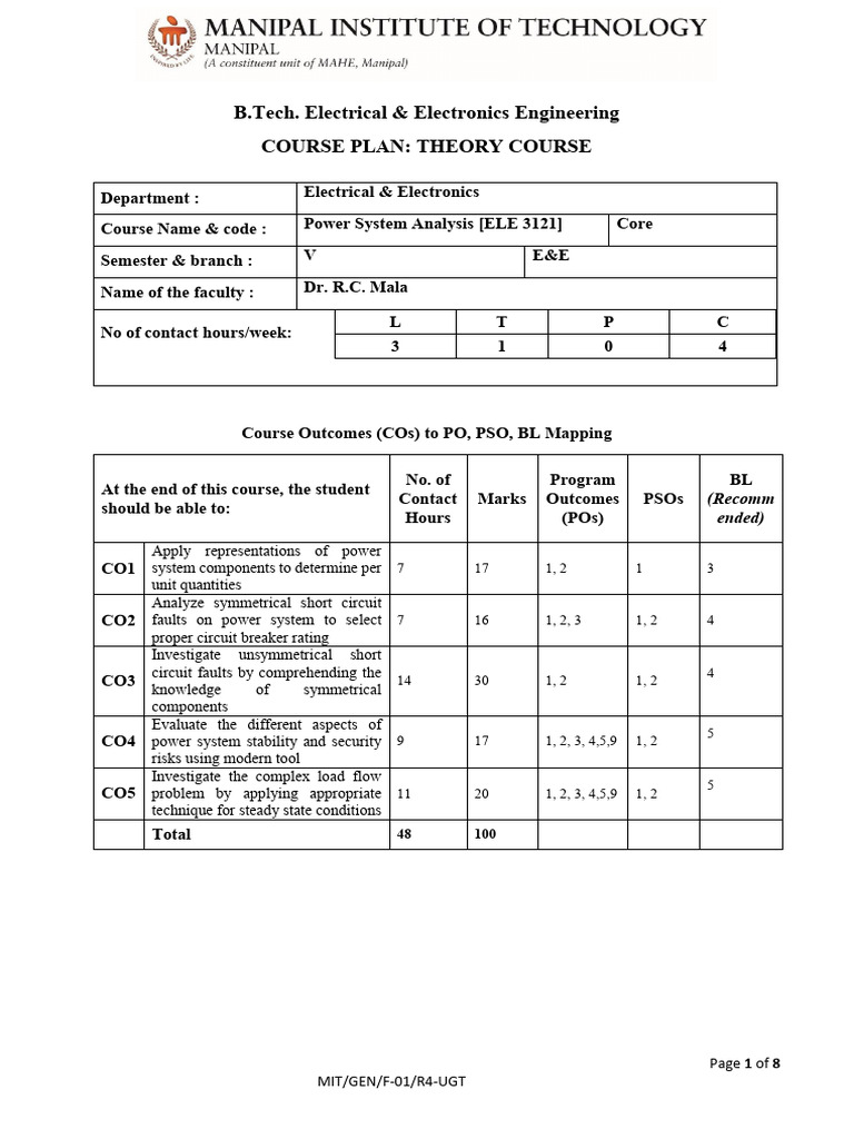 Course Plan - PSA ELE3121 2025 | PDF | Electrical Impedance | Electrical Network