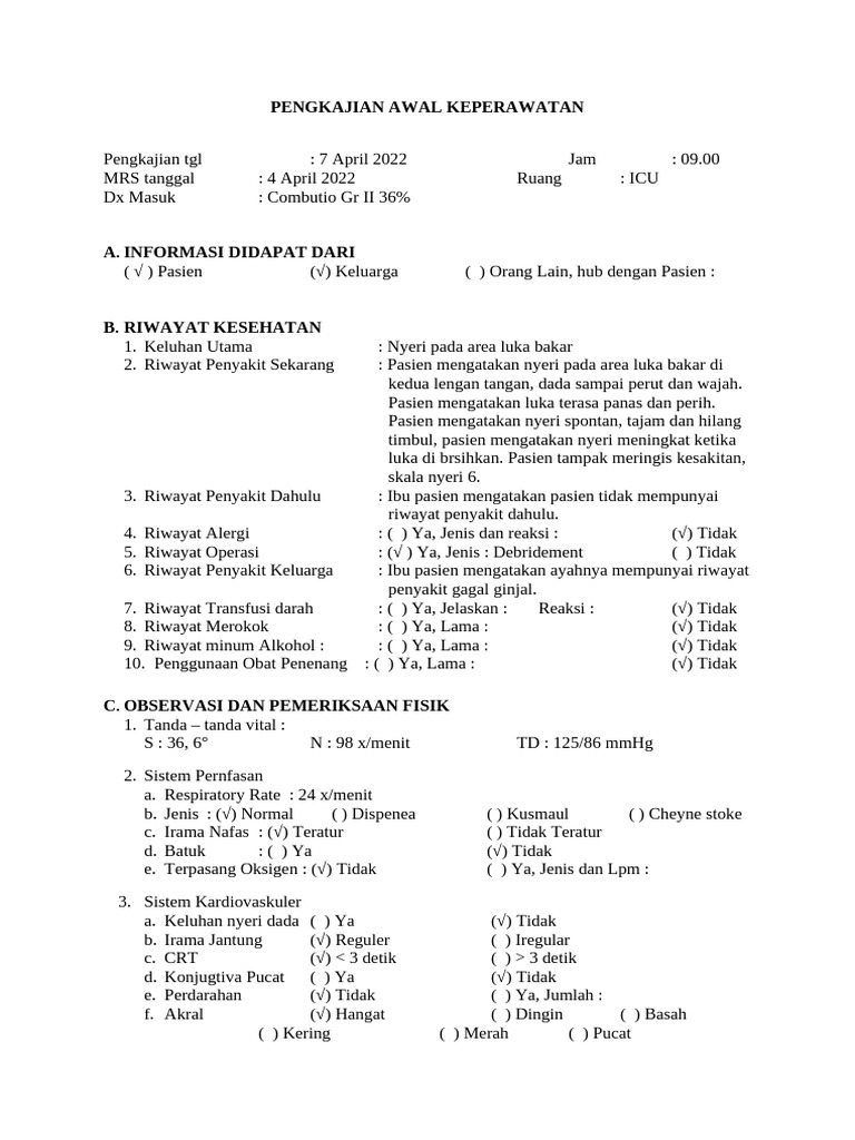 Pengkajian Keperawatan Luka Bakar Grade II | PDF