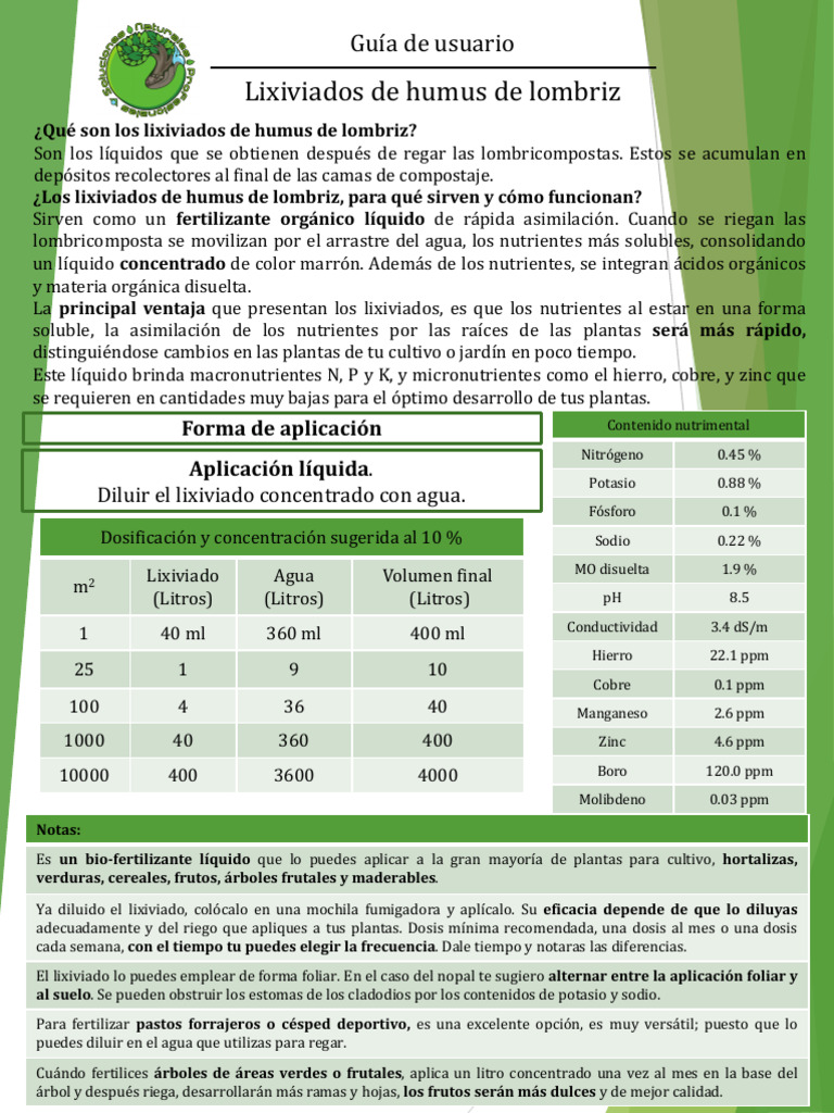 Lixiviado de lombriz: guía de uso y dosis | PDF | Nutrientes | Fertilizante