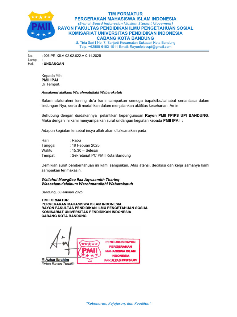 006 Surat Undangan Pmii Ipai | PDF