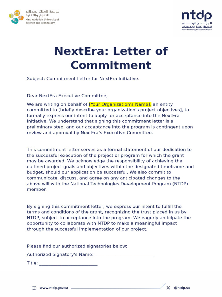 NextEra Follow On Cohort - Letter of Commitment Template - TIqxE-8vessIOZ8Ug0JnY | PDF
