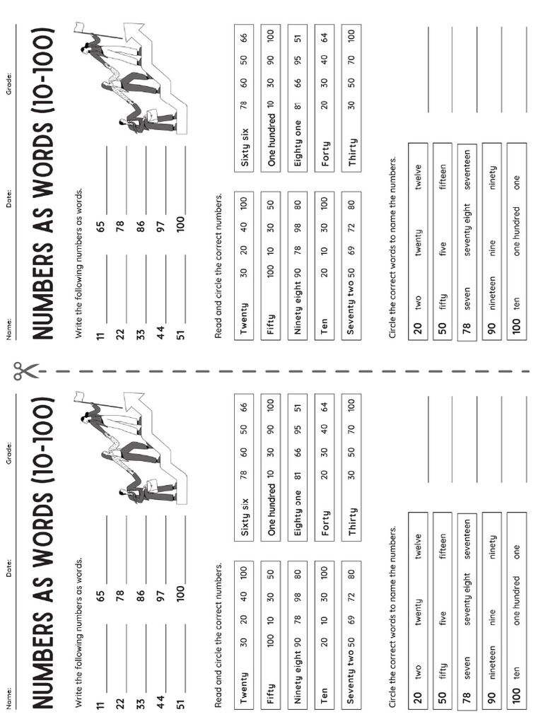 Numbers As Words (10-100) Math Worksheet in Colorful and Monochromatic ...