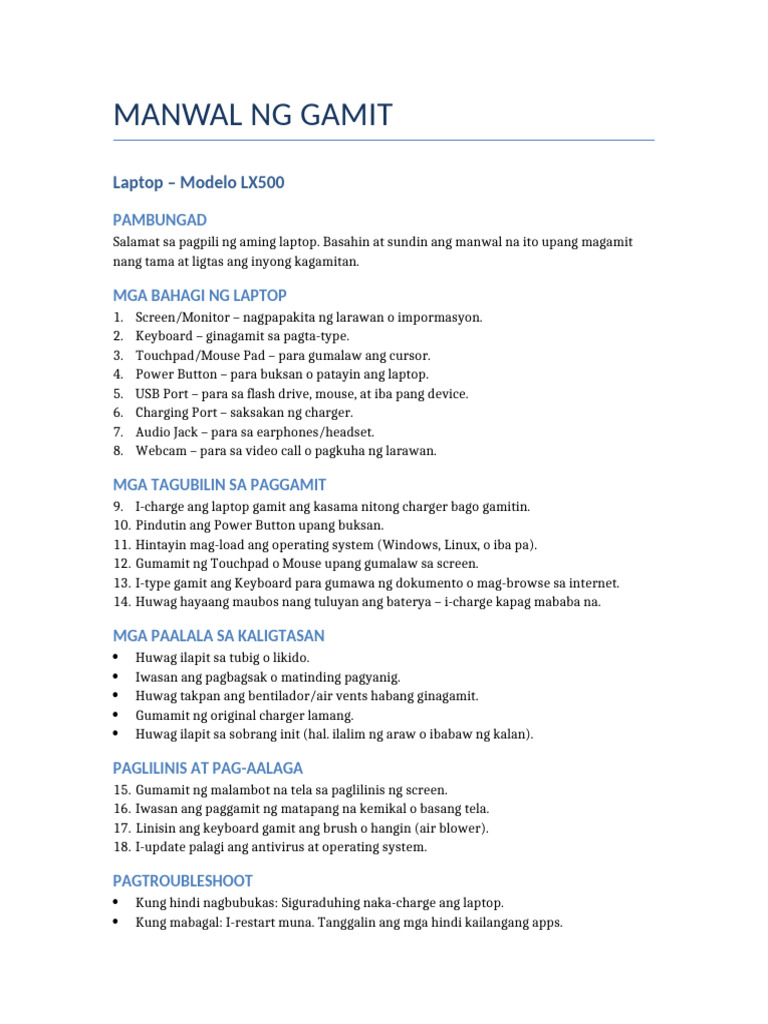 Manual Ng Laptop Tagalog (1) | PDF