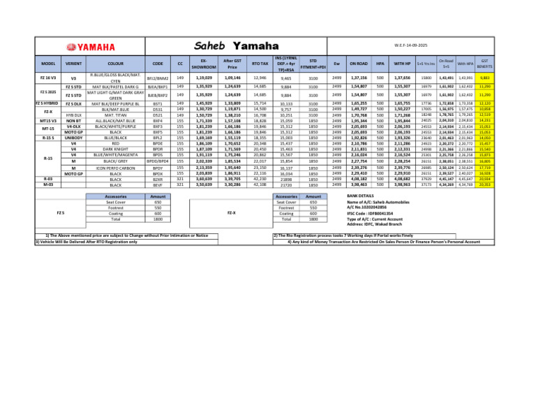 Yamaha Motorcycle Pricing and Details | PDF | Economies | Transport