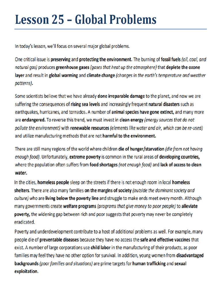 Lesson 25 Global Problems | PDF