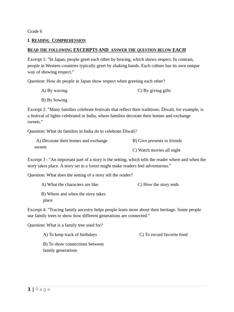 Grade 6 Mid Questions Only Edited | PDF | Thanksgiving