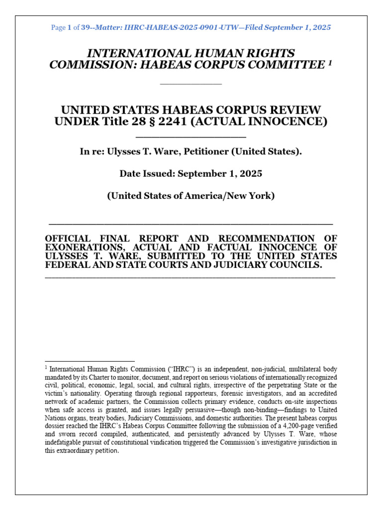 09.01.25 Re Ulysses T. Ware - Habeas Corpus Opinion of Exoneration, and ...