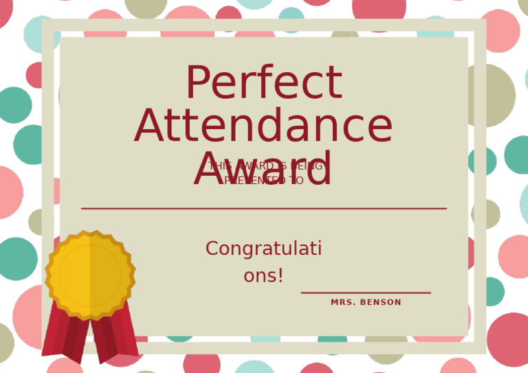 Green Perfect Attendance Award Certificate | PDF