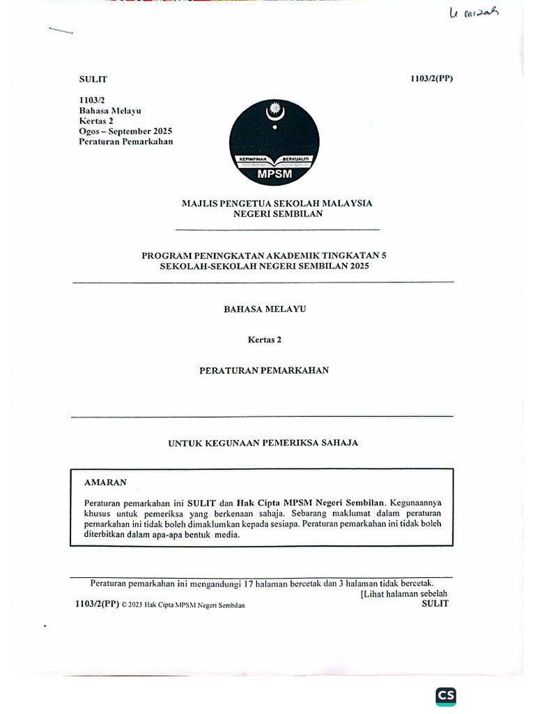 Skema BM K2 N9 2025 | PDF