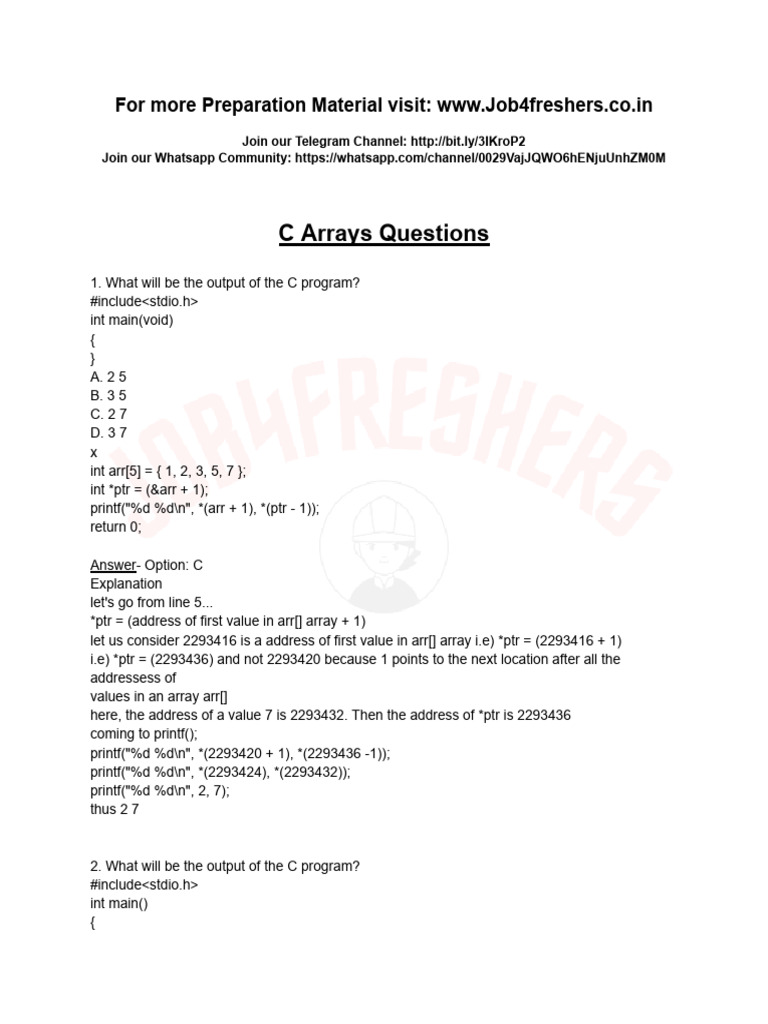 17 Feb (C Array Questions) (j4f) | PDF | Pointer (Computer Programming ...