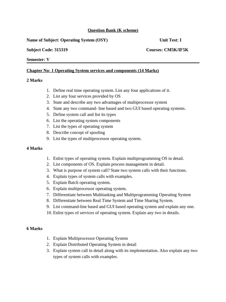 OSY Operating System Question Bank | PDF | Thread (Computing ...