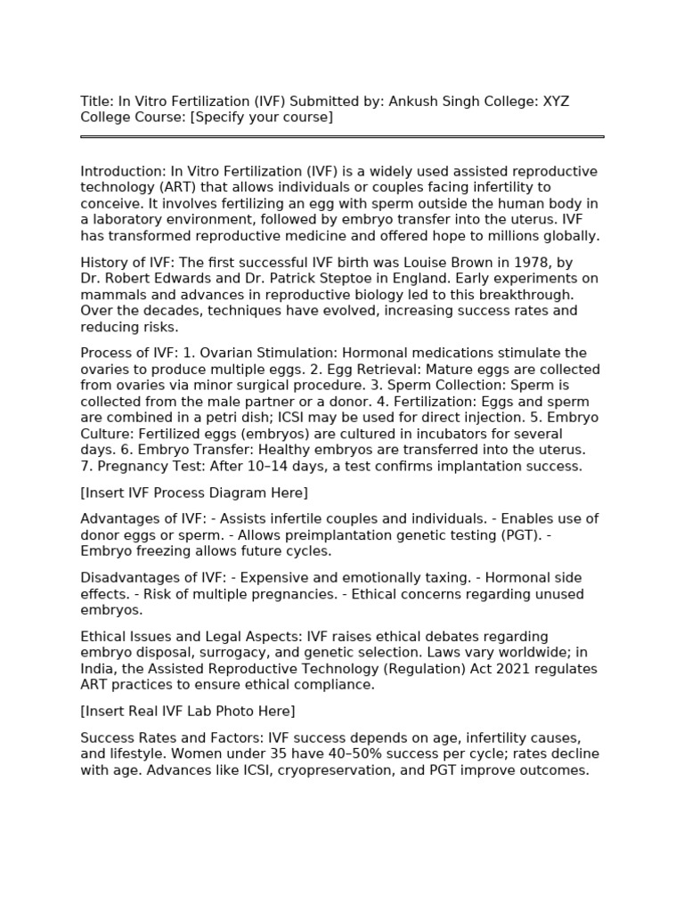 Ivf Assignment Expanded | PDF | In Vitro Fertilisation | Assisted ...