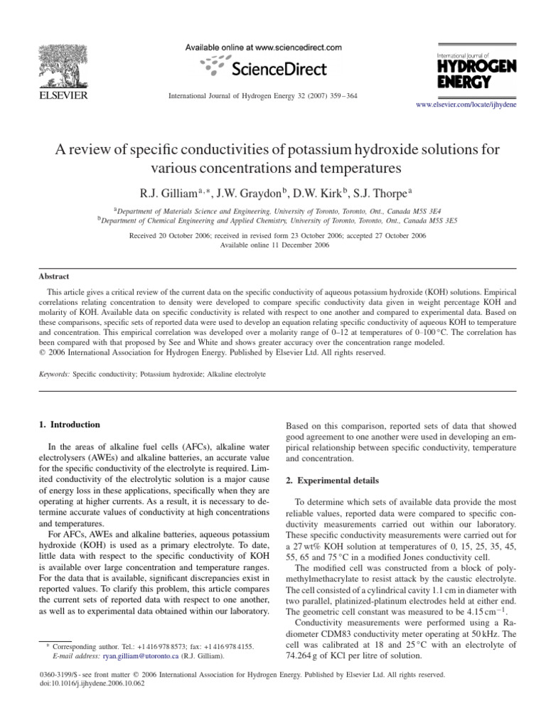 Conductivity of KOH Solutions Review | PDF | Electrical Resistivity And ...