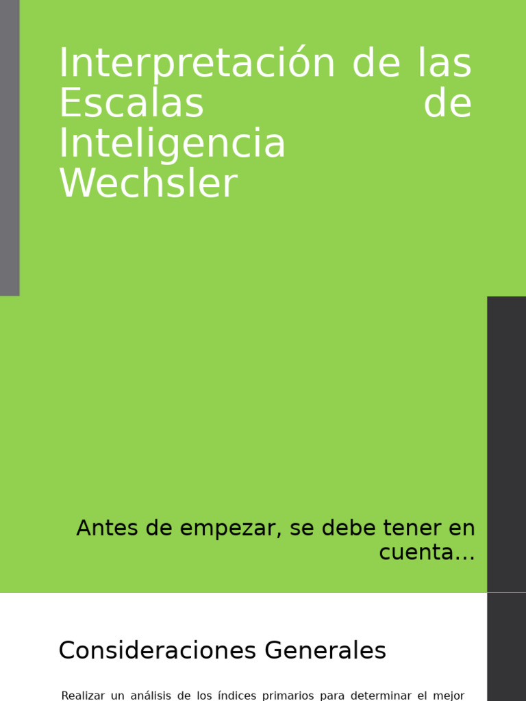 Interpretacion de las Escalas de Inteligencia Wechsler | PDF | Escala de inteligencia para ...