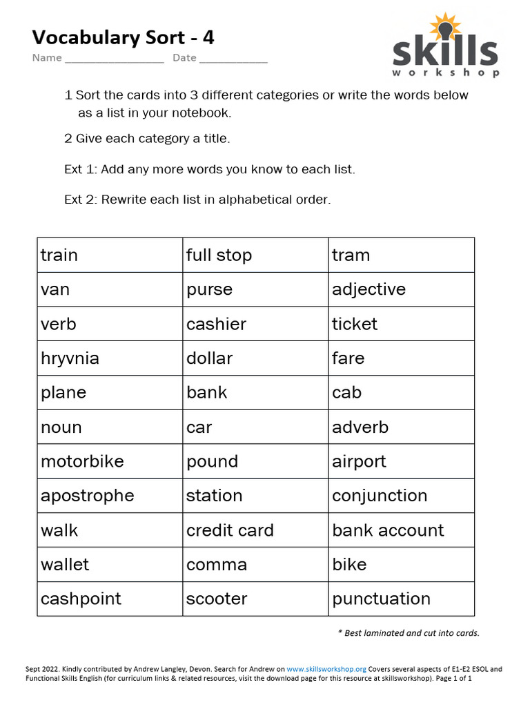 Word Sort 1transportmoneygrammar | PDF