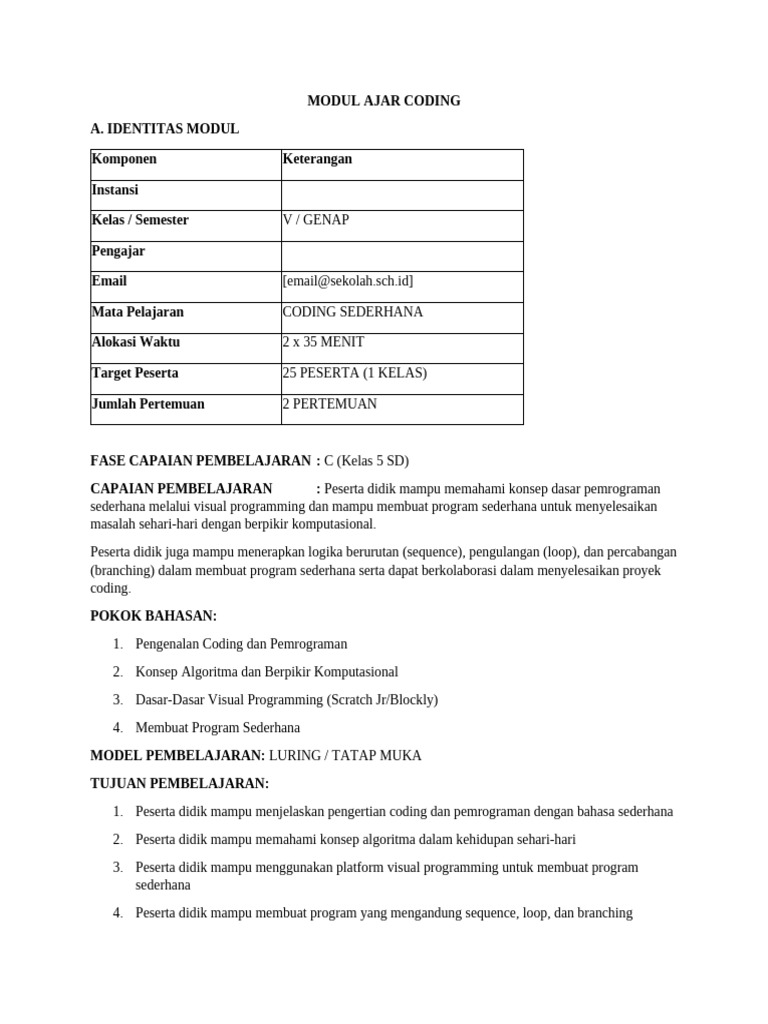 Modul Ajar Coding Sederhana | PDF
