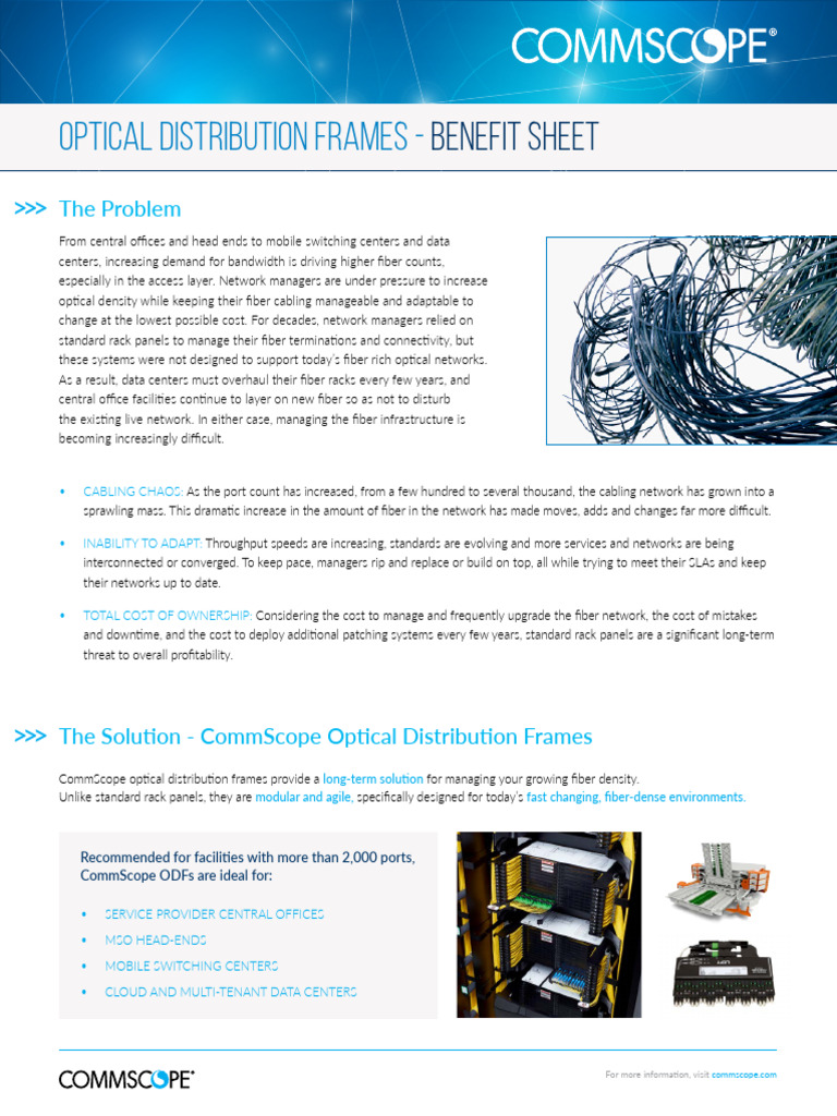 CommScope Optical Distribution Frames Benefits | PDF | Optical Fiber ...