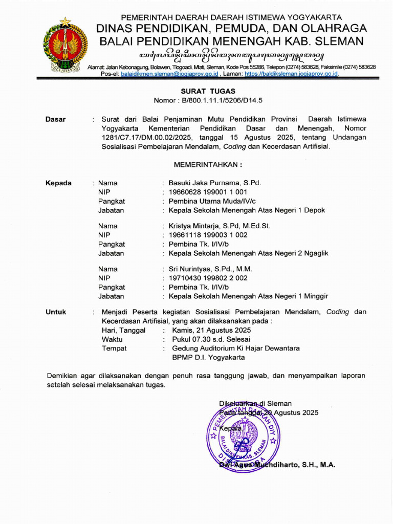 SPT Kepala SMA Pembelajaran Mendalam Coding AI - 21 Agustus 2025 - BPMP ...