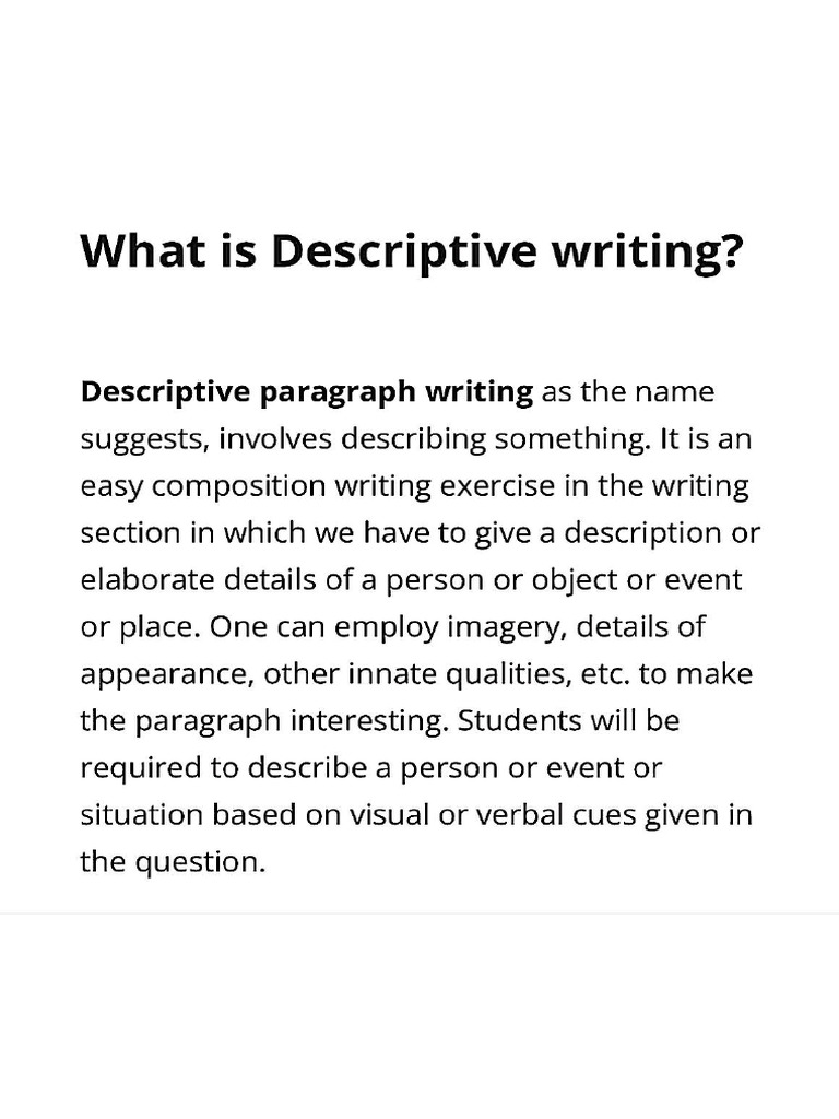 Descriptive Paragraph Writing | PDF