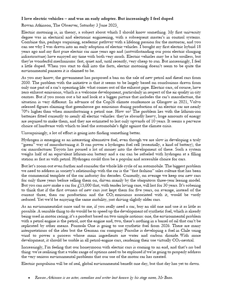 Rethinking Electric Vehicles' Impact | PDF | Car | Electric Vehicle
