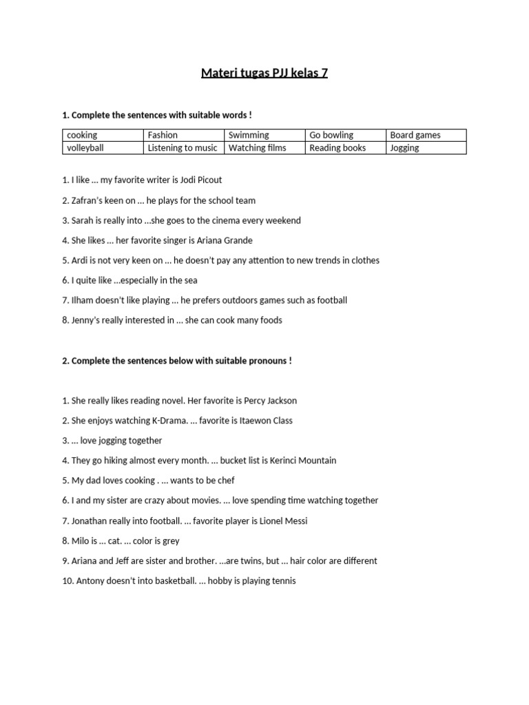 Materi Tugas PJJ Kelas 7 | PDF