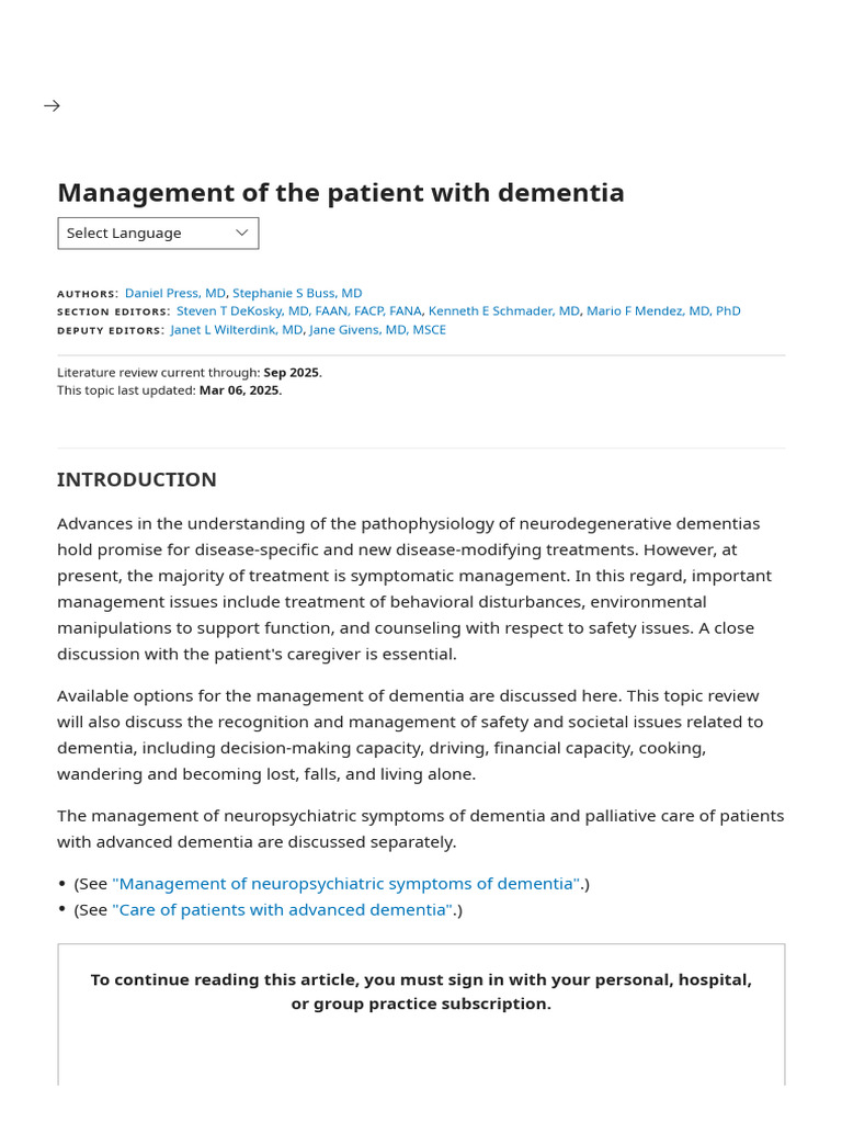 Dementia Patient Management Strategies | PDF | Dementia | Clinical Medicine