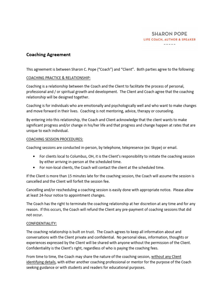 Life Coaching Agreement Contract | PDF | Payments