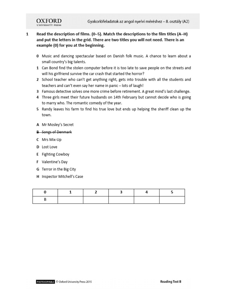 A2 Reading Test B Kész | PDF | Ice Cream