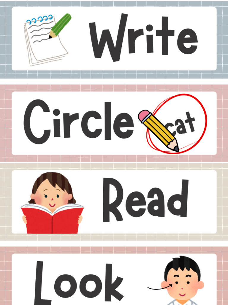Classroom Actions Flashcards in Multicolor Watercolor Style | PDF